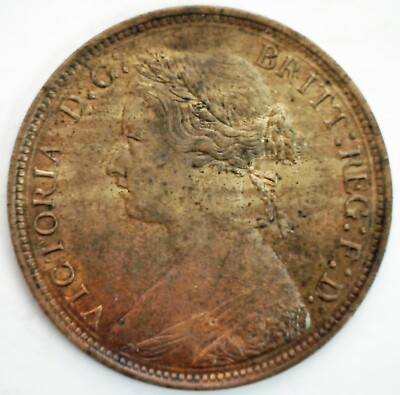 1879 Great Britain Bronze Half Penny 1/2c UK Coin Uncirculated Victoria ...