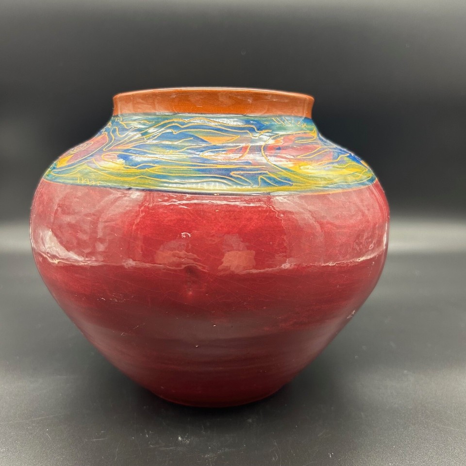 Hand Thrown Colorful Incised Pottery Vase Artist Signed Hawk Wings | eBay