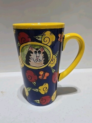 Catzilla Tall Coffee Cup Mug Cat Butterfly Flowers By Candace Reiter ...