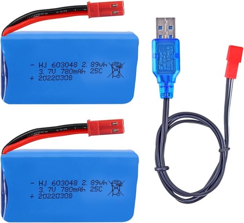 2 Pcs 3.7v 780mah jst 25C Li po Battery with 3.7v jst USB Charger Fits ...