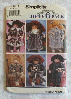1991 Simplicity 7650 Abbie's Jiffy 6 Pack Stuffed Doll Clothes pattern ...