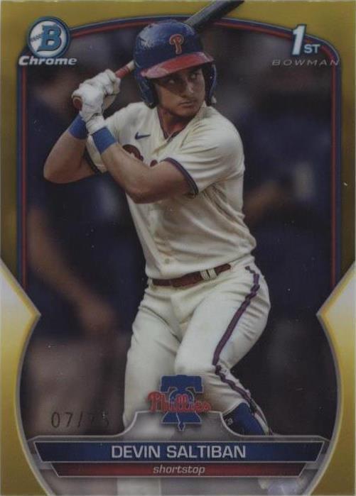 2023 Bowman Draft - Chrome Devin Saltiban #BDC-2 Yellow Refractor /75 ...