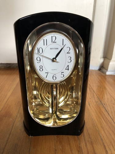 Rhythm Hypnotic Front to Back Pendulum Mirrored Quartz Clock 10" Black ...