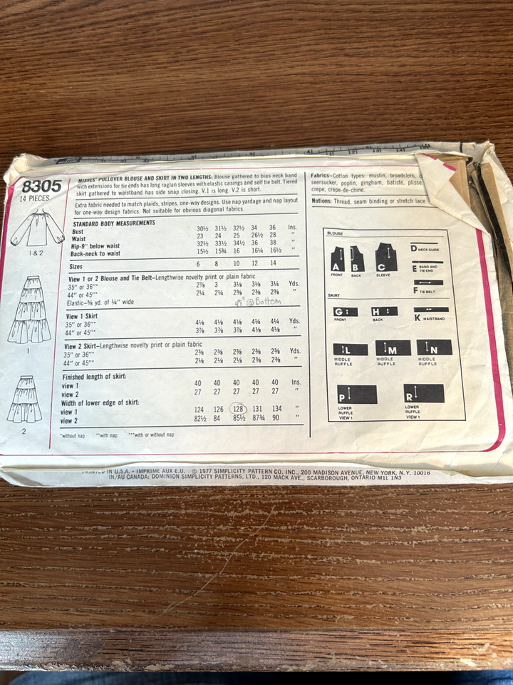 Vtg Simplicity Pattern 8305 Size Miss 10 Blouse & Skirt | eBay