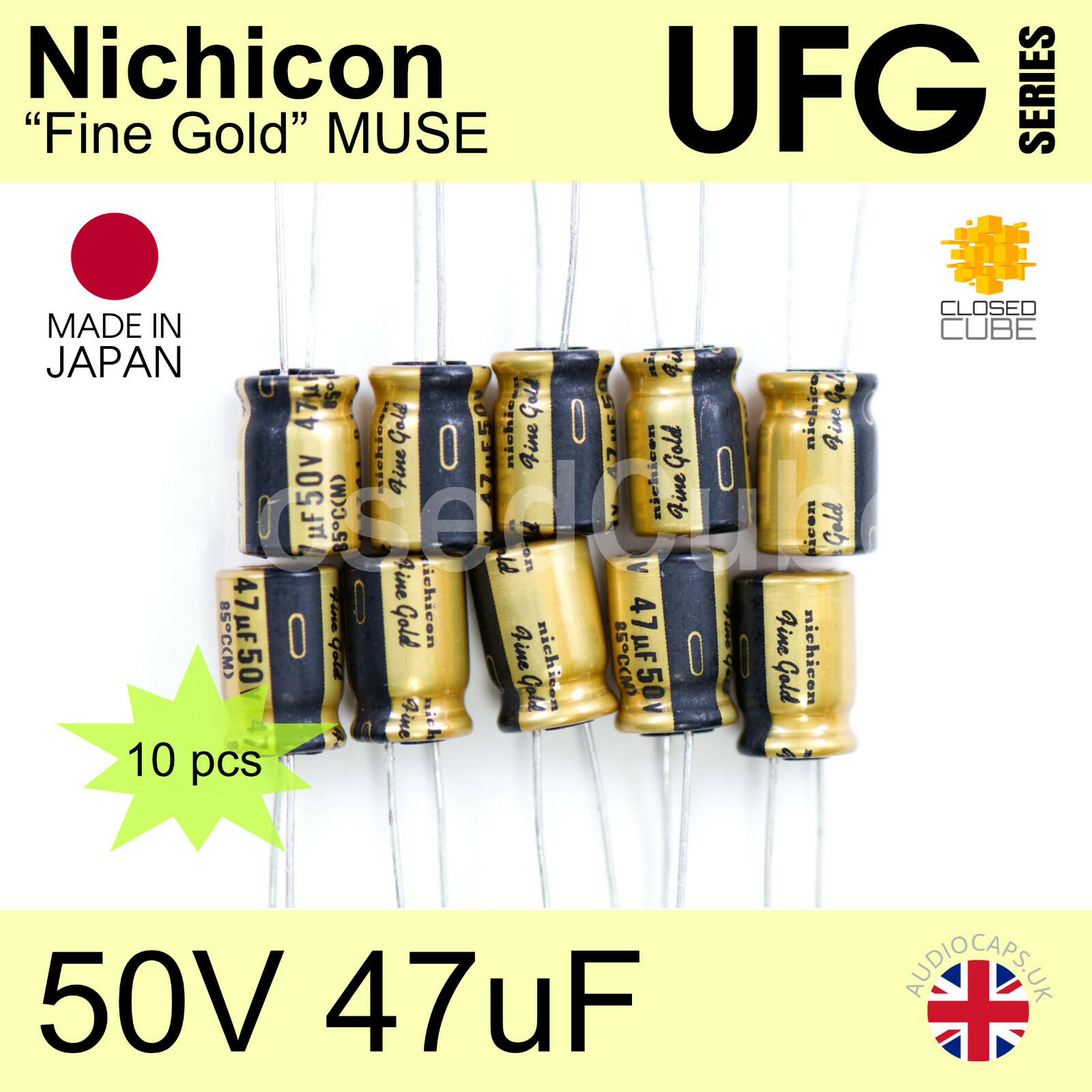 Nichicon UFG "Fine Gold" MUSE 50V 47uF High Grade Audio Capacitors ...