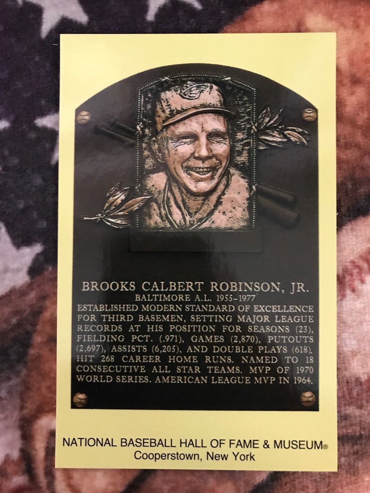 Brooks Robinson Postcard- Baseball Hall of Fame Induction Plaque ...