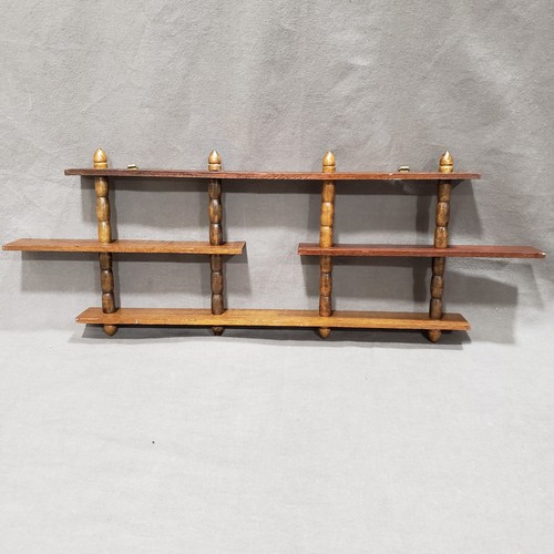 Vtg Wall Wood Decor Shelf 24" 3 Tier Spindle Turned Mid Century Curio ...