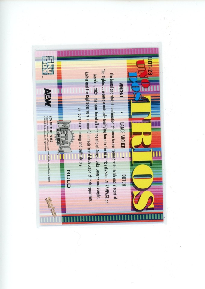 2025 Skybox Metal Universe AEW Vincent Archer Dutch #UDT-23 Trios Gold ...