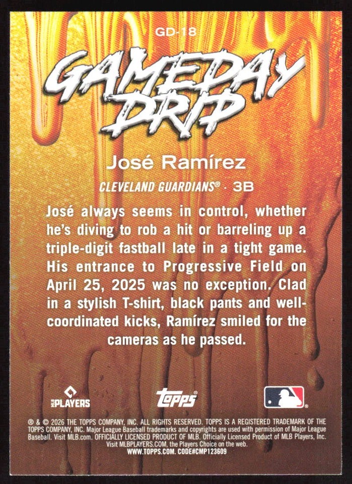 2026 Topps Jose Ramirez #GD-18 Gameday Drip Insert Cleveland Guardians ...