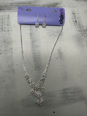 Silver rhinestone necklace prom wedding necklace from Claire’s new | eBay