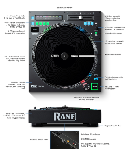 Rane Twelve MKII 12 inch Motorized True Vinyl Like Feel Turntable DJ ...