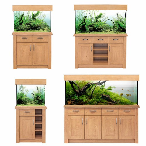 Oak Style Aquarium Fish Tank & Cabinet AQUA ONE Filter LED Lighting