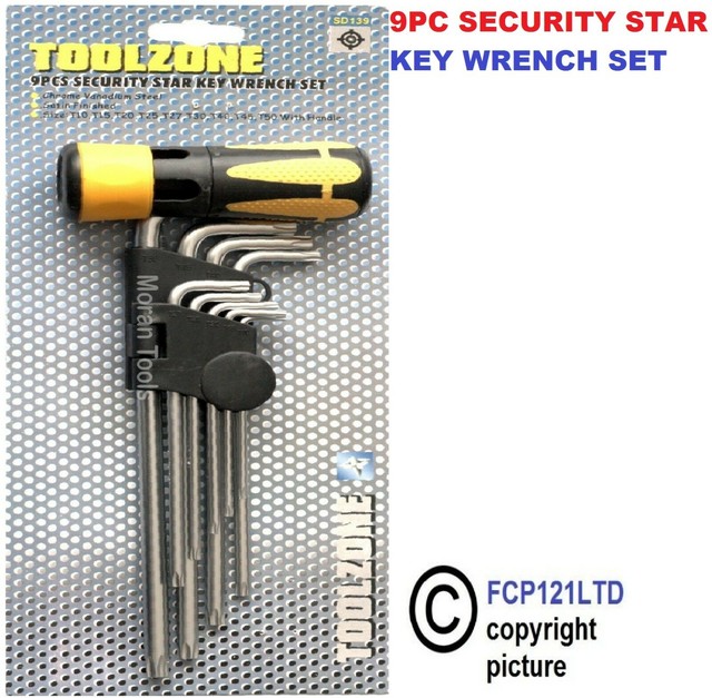 Security Torx Key Set 9pc Star T Bar Torks Quads Motorcycles TZ SD139 ...