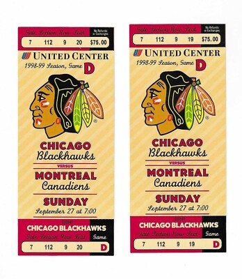 Chicago Blackhawks vs Montreal Canadiens unused Hockey Tickets from 9 ...