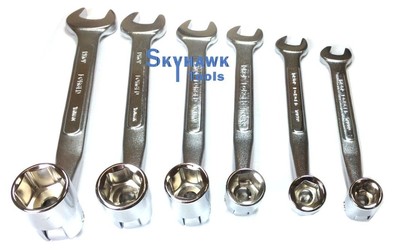 6pc Flex Flexible Head Double Ended Socket Spanner & Open Wrench Set ...
