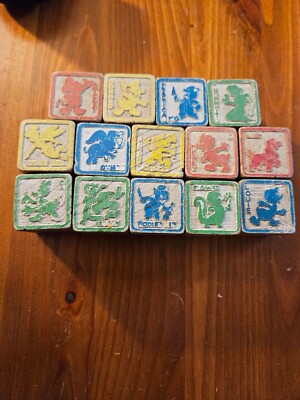 Vintage Disney Characters Wooden Toy Building Blocks Alphabet 1950's ...