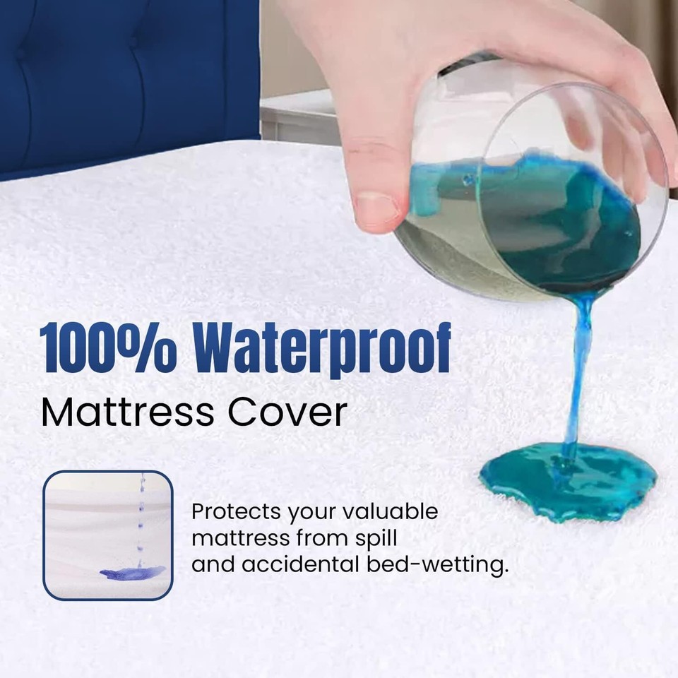 Waterproof Mattress Protector Terry Towelling Extra Deep Fitted Bed ...