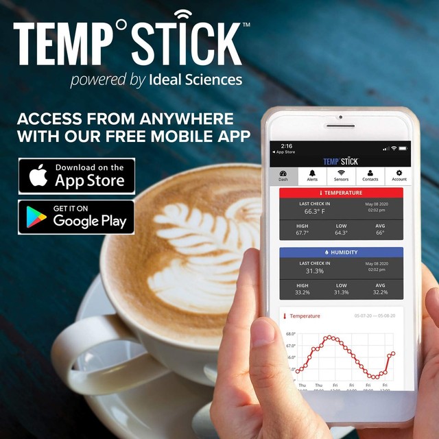 Ideal Sciences TEMP-STICK-TH-W-FBA Temp Stick Temperature and Humidity ...