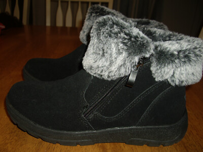 T30 EEUC Womens Size 7 Sporto Winter Black Short Boots Booties Faux ...