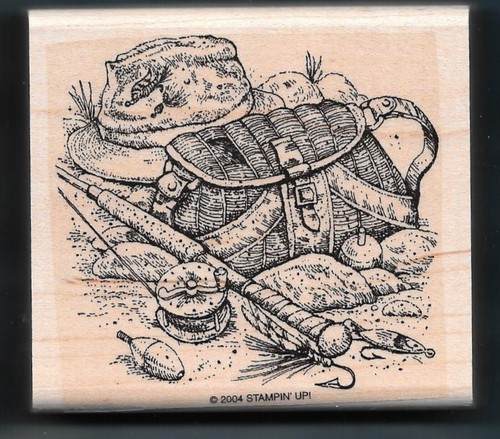 FISHING GEAR CREEL ROD HAT LURES NEW Stampin Up! 2004 HOBBY SPORT ...