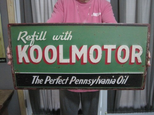 23.5" Koolmotor Oil Metal Embossed Vintage Style Service Station Gas ...