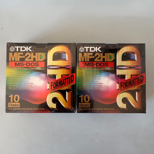 20x TDK Floppy Disk MF-2HD 3.5" MS-DOS Formatted Diskettes Pack Sealed ...
