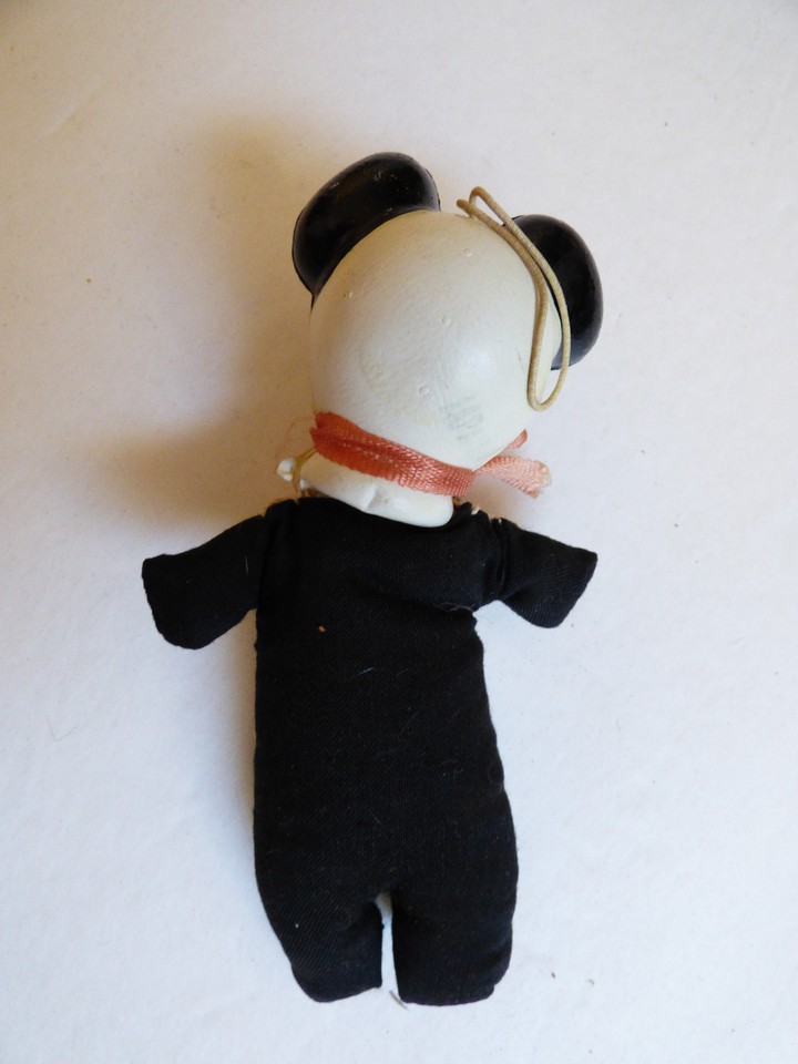VTG RARE PANDA BEAR CLOTH SAWDUST STUFFED CELLULOID HEAD SILK RIBBON ...