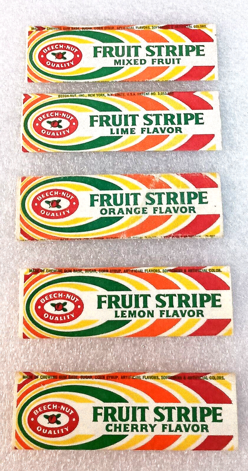 5 Vintage Fruit Stripe Gum Wrapper 1960-70s Lime Cherry Orange Lemon ...