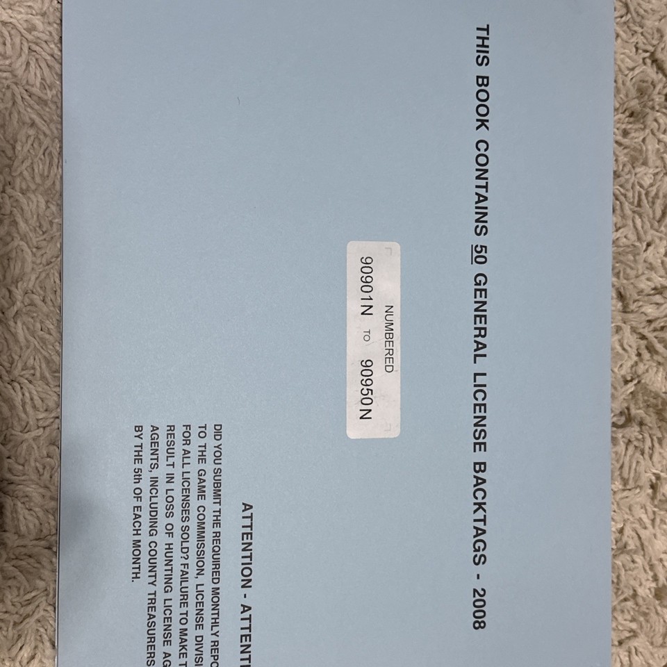 2008 Pa Pennsylvania Resident Hunting License Back Tag Book PGC Game ...