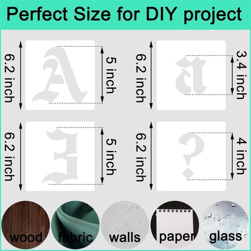 5 Inch Calligraphy Letter Stencils for Painting, 66 PCS Old English ...