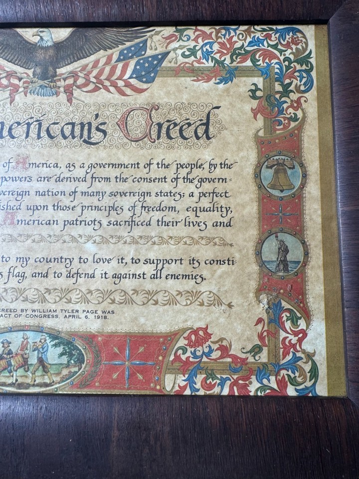 Antique William Tyler Page "The American's Creed" Color Print - Framed ...