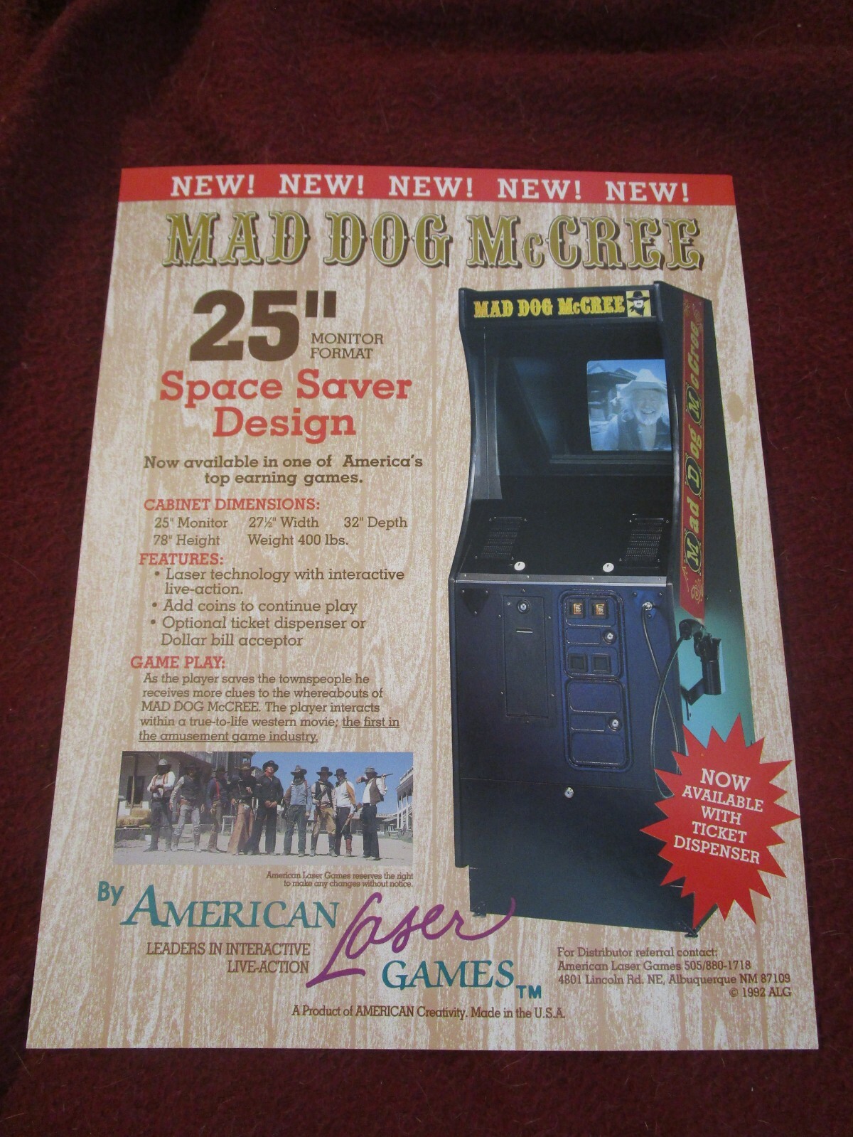 Mad Dog McCree / Gallagher's Gallery arcade game 1992 distribution ...