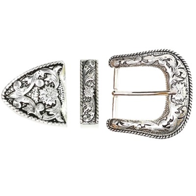 Antiqued Silver Western Floral Engraved Belt Buckle Set (1-1/2") - D.I ...