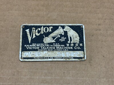 Original Victor Victrola VV-IV Name Plate ID Serial Number Tag Aluminum ...