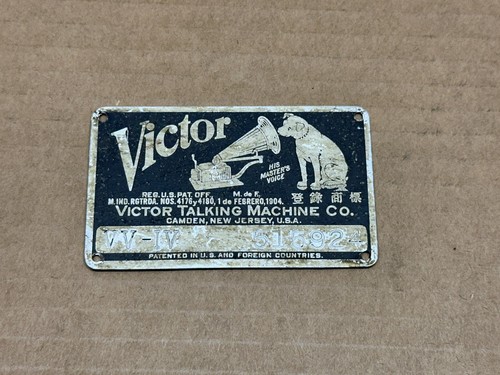 Original Victor Victrola VV-IV Name Plate ID Serial Number Tag Aluminum ...