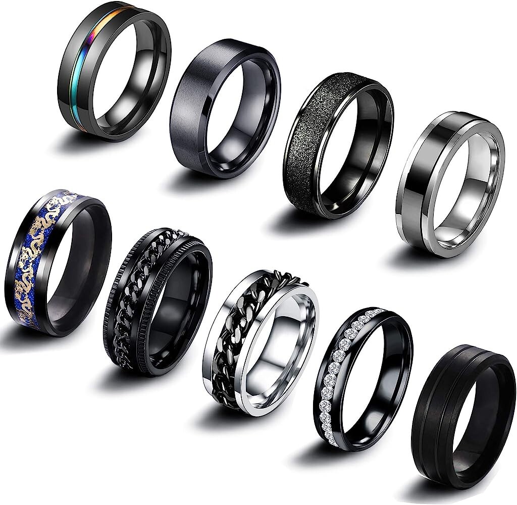 EIELO 9Pcs Stainless Steel Band Rings for Men Women Size 10 | eBay