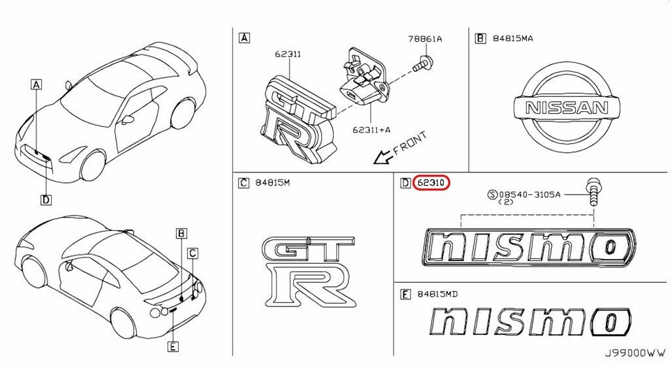 Nissan Genuine R35 GT-R nismo Front emblem Ornaments Screw set 62890 ...