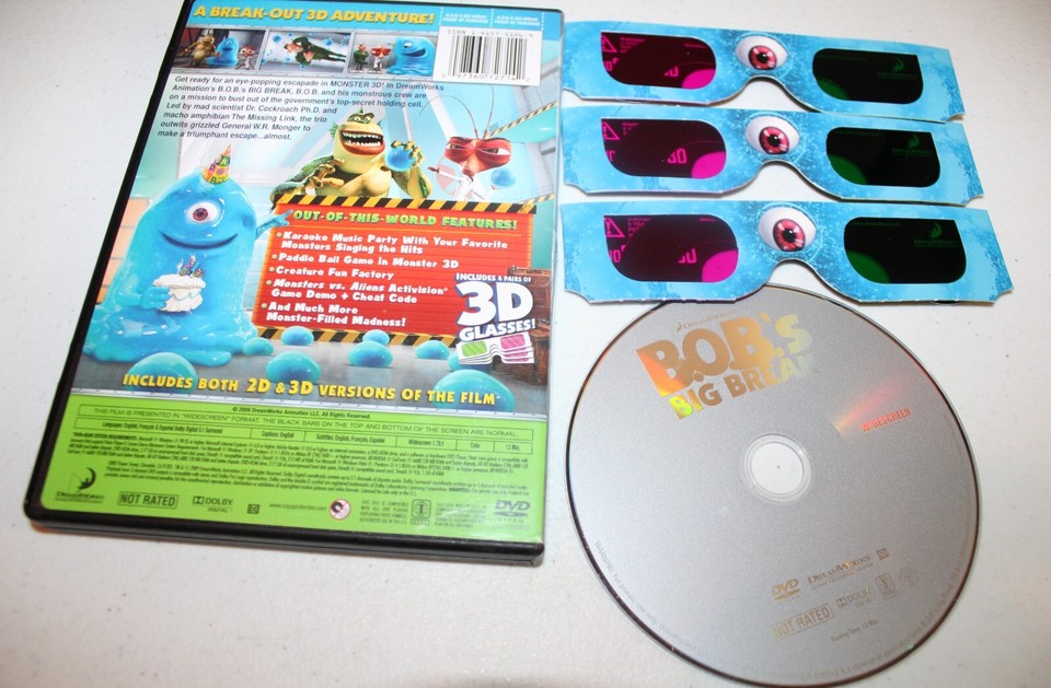 B.O.B.s Big Break in Monster 3D (DVD 2011, Includes 3D Glasses) Seth ...
