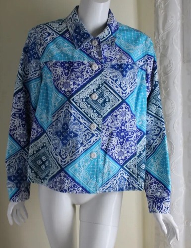 Coldwater Creek Sz L Charming Blue Paisley Calico Twill Blazer Jacket ...