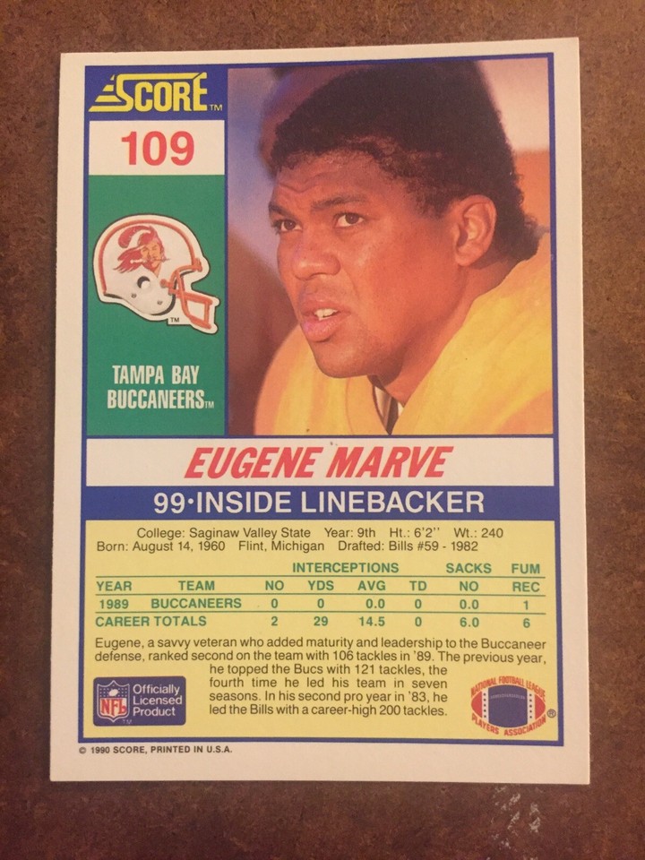 Eugene Marve 109 Score 1990 NFL Football Trading Card | eBay