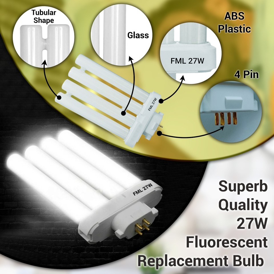 Compact Fluorescent CFL 27W Replacement Bulb GX10Q-4 4-Pin Base 6500K ...