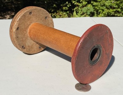 Antique Old Red Wooden Mill Textile Spool Industrial 7" L Repurpose ...