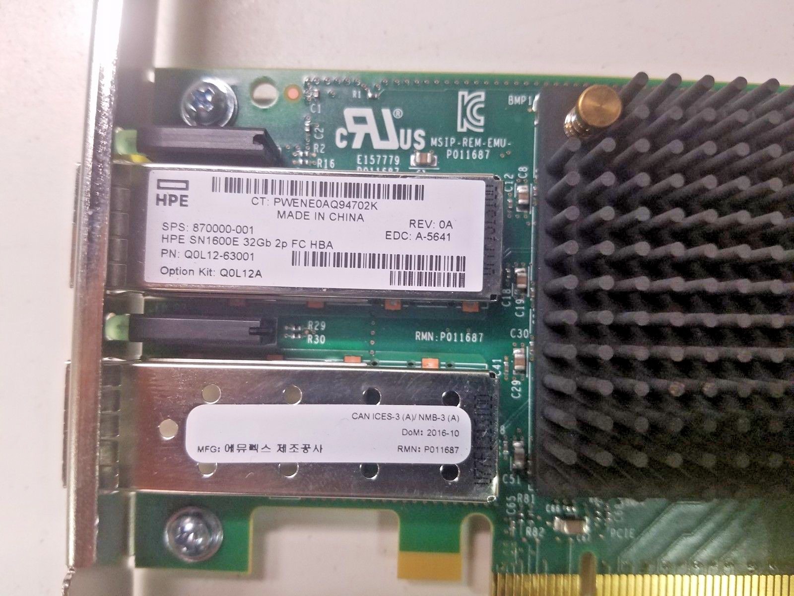 HPE Dual Port Channel Host Bus Adapter 870000-001 SN1600E 32Gb QOL12 ...