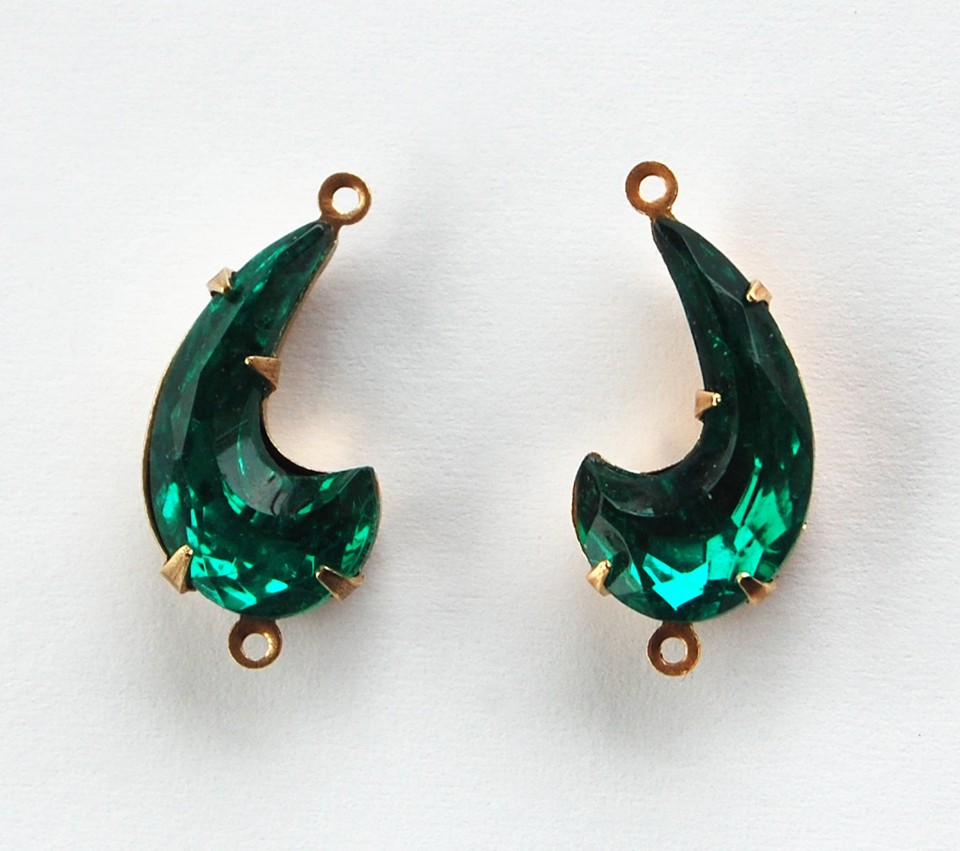 VINTAGE GLASS BEADS COMMA CURVED CONNECTOR 2 HOLE BEADS 20x12 ...