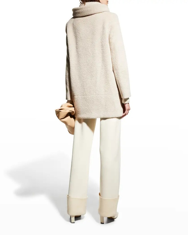 SOFIA CASHMERE Cream Beige Cocoon Fold-Over Wool & Alpaca Blend Bouclé ...