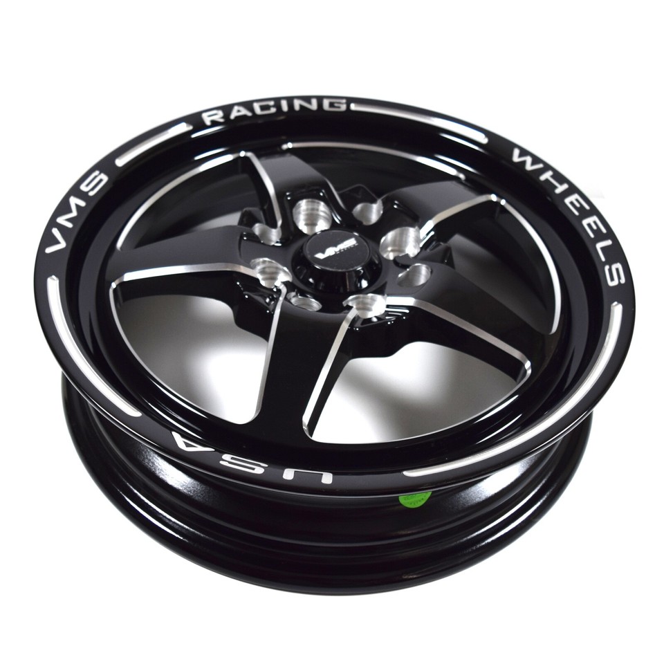 VMS Racing Black V Star Drag Skinny Rims Wheels 15x3.5 4X114.3 +10 et ...