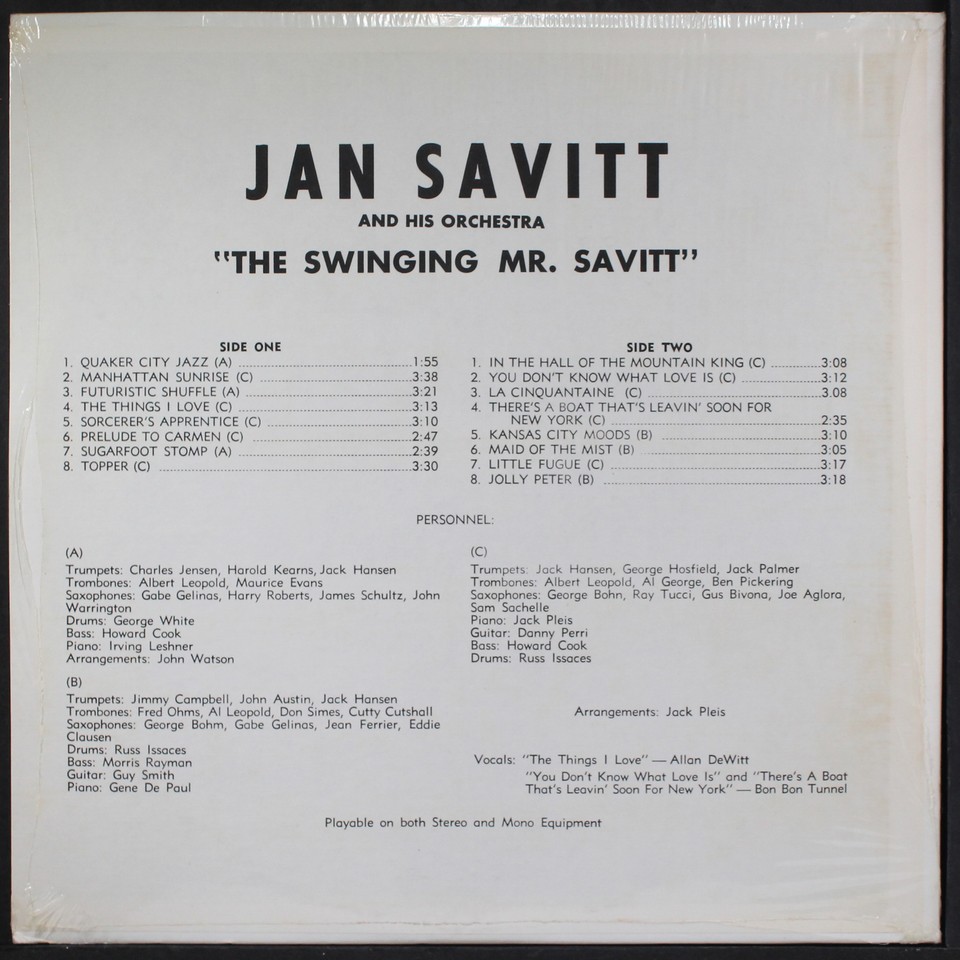 JAN SAVITT: the swinging mr. savitt SOUNDS OF SWING 12" LP 33 RPM ...