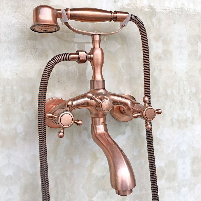 Red Copper Wall Mount Bath Filler Tap with Hand Shower Clawfoot Tub ...
