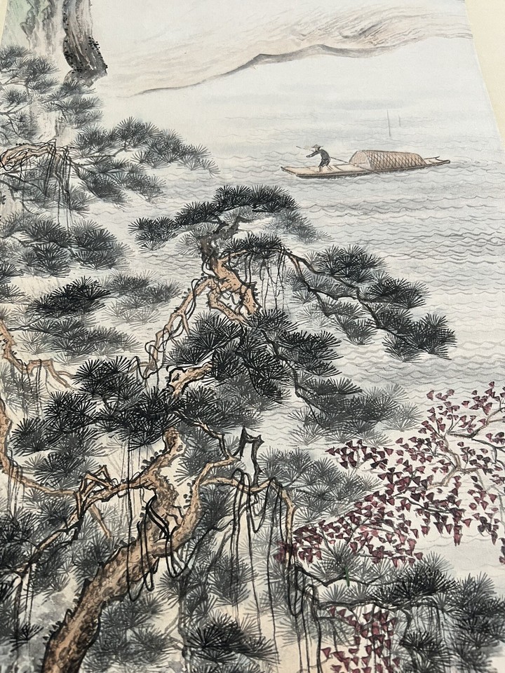 Chinese Incredible Signed Chinese Landscape Scroll Painting Hand paint ...