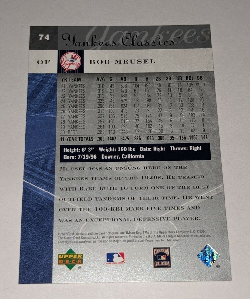 2004 Upper Deck New York Yankees Classics # 74 BOB MEUSEL NY Baseball ...